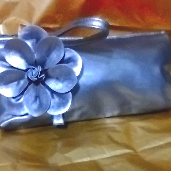 Bags | Sephora Metallica Gunmetal Silver Wristlet Huge Flower Nwt | Poshmark